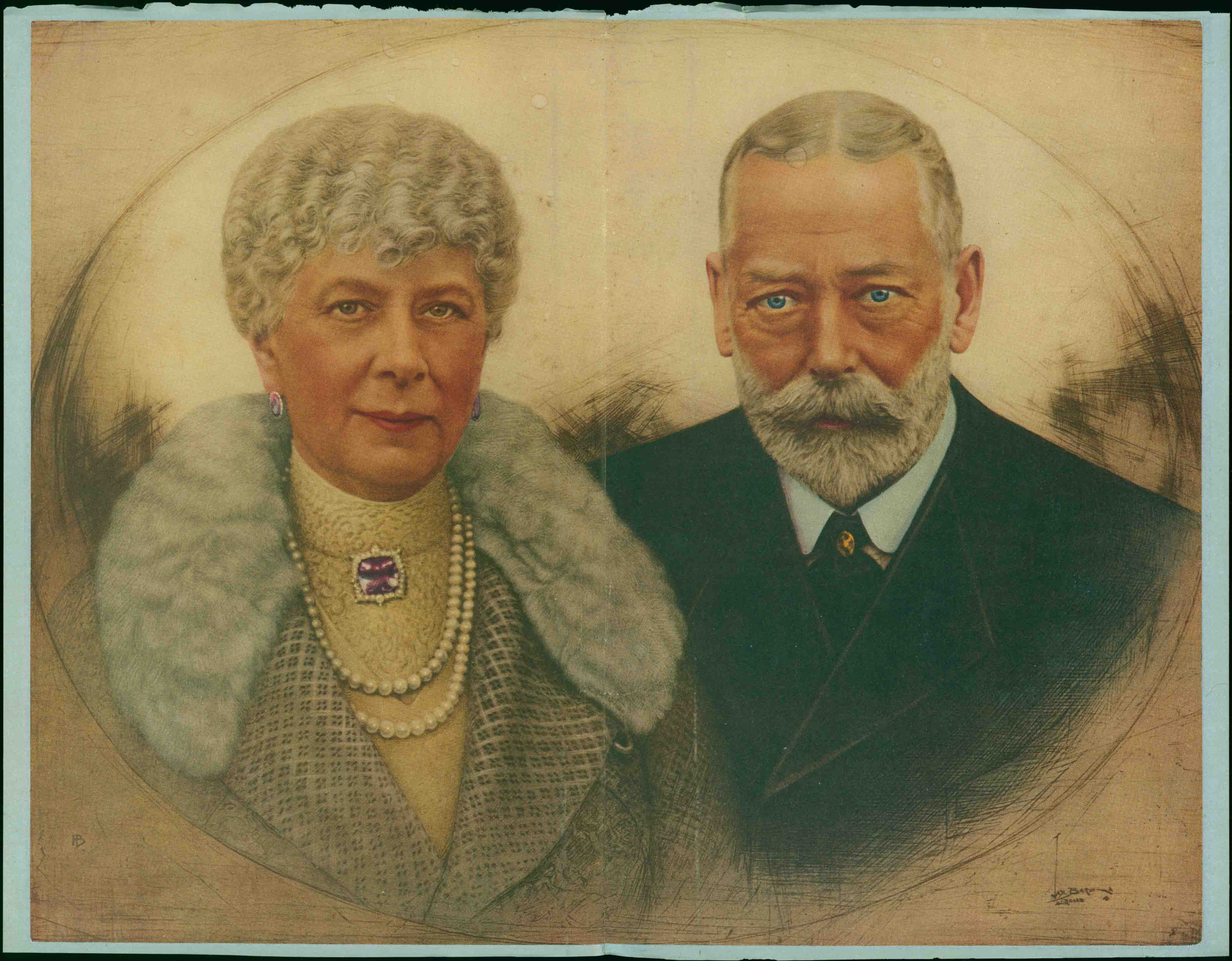 AN ATTRACTIVE COLOUR PORTRAIT OF GEORGE V AND QUEEN MARY