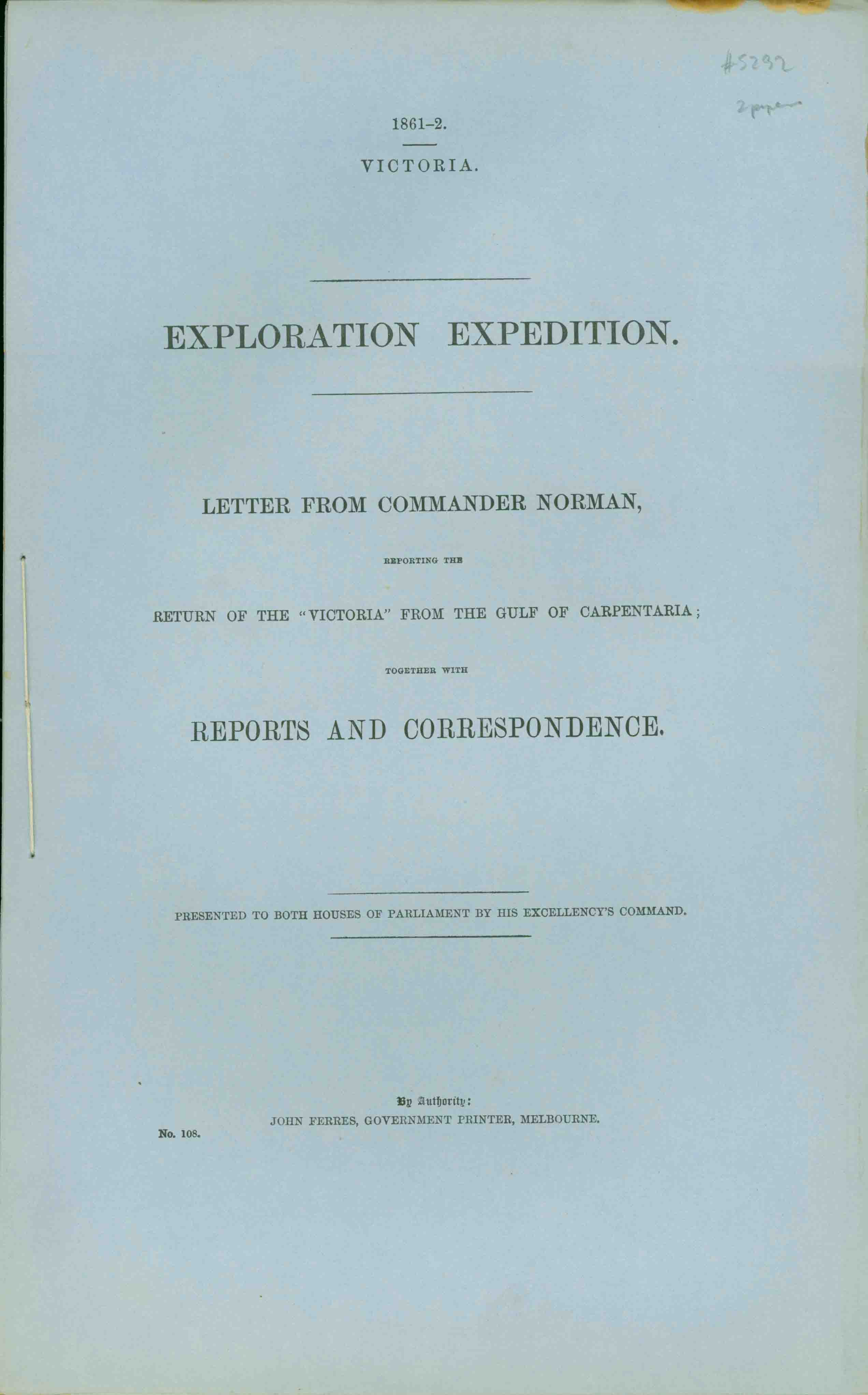 [LETTER FROM, AND REPORT OF COMMANDER NORMAN