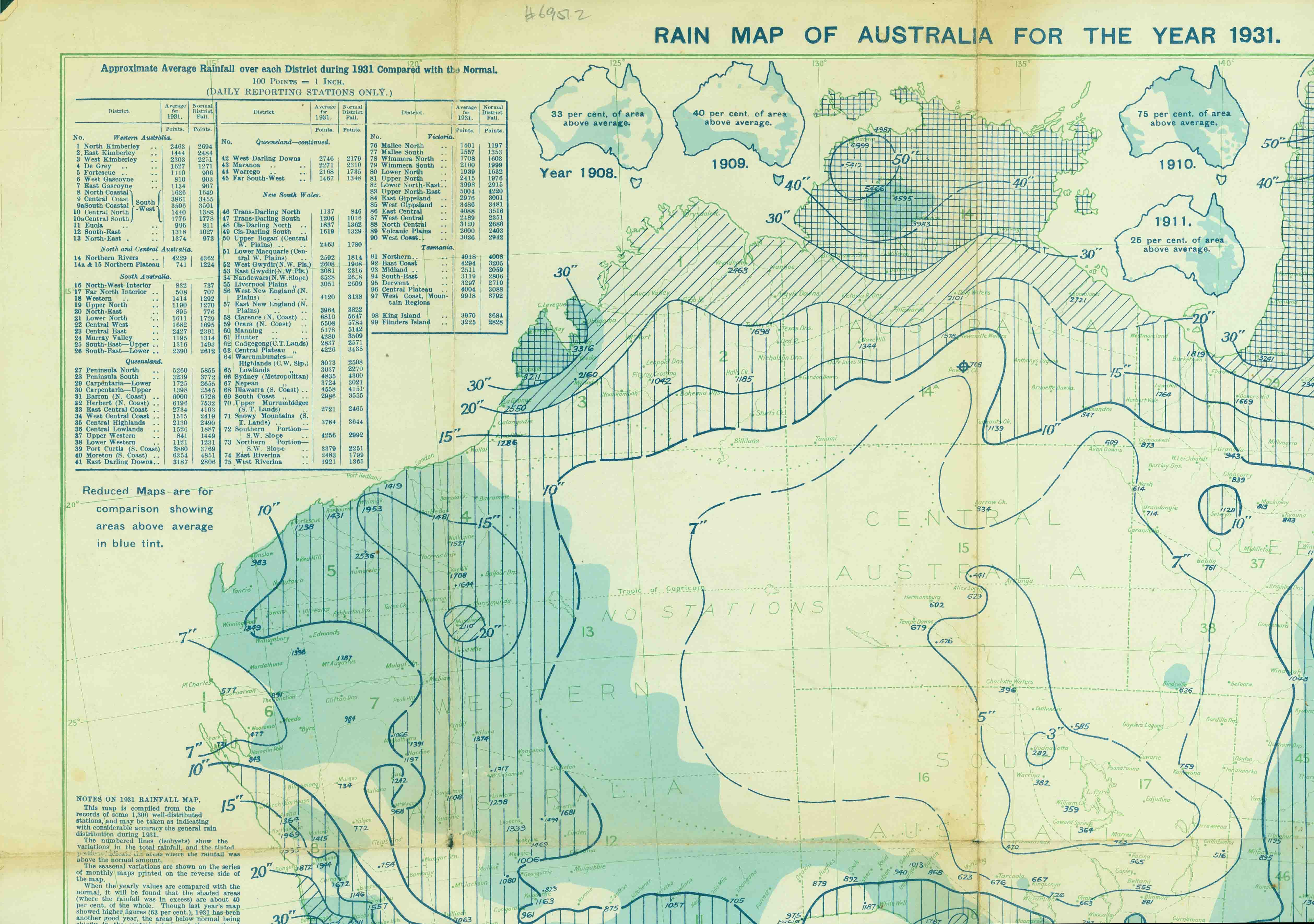 RAIN MAP OF AUSTRALIA FOR THE YEAR 1931.